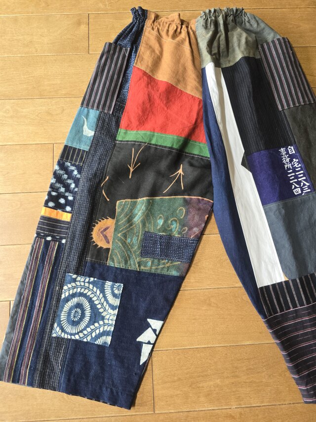 着物リメイク 手作り かすり パッチワーク パンツ | iichi 日々の暮らしを心地よくするハンドメイドやアンティークのマーケットプレイス