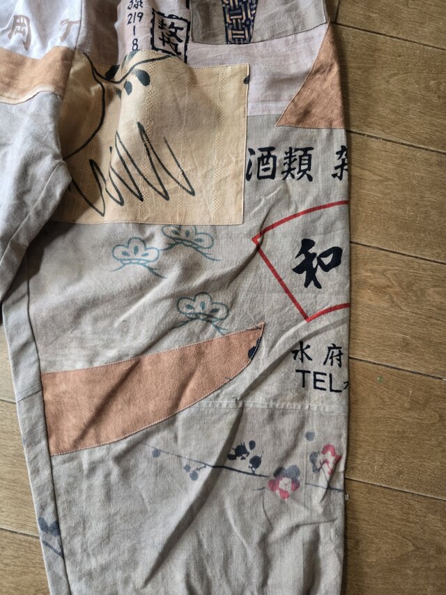着物リメイク 柿渋染め てぬぐい パッチワーク パンツ | iichi 日々の暮らしを心地よくするハンドメイドやアンティークのマーケットプレイス