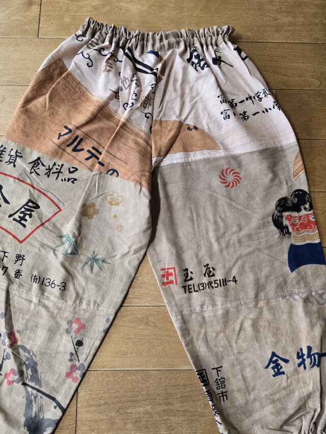 着物リメイク 柿渋染め てぬぐい パッチワーク パンツ | iichi 日々の暮らしを心地よくするハンドメイドやアンティークのマーケットプレイス