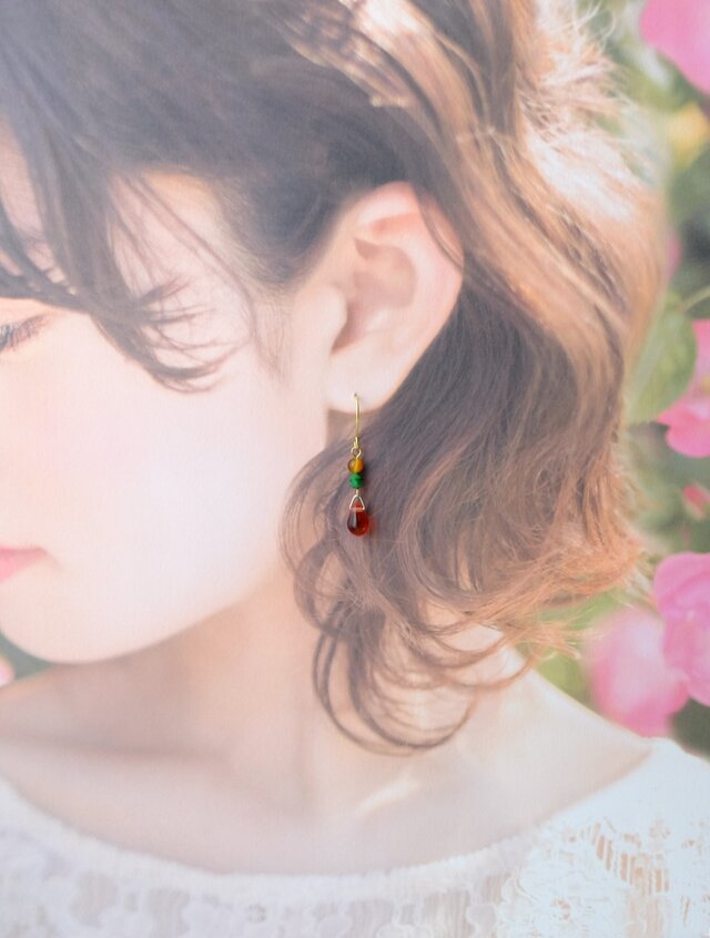 d122-175【目的の達成 天然石 イエロータイガーアイ】と【ざくろ】のアレンジネックレス 長さ選べます | iichi 日々の暮らしを心地よくするハンドメイドやアンティークのマーケットプレイス