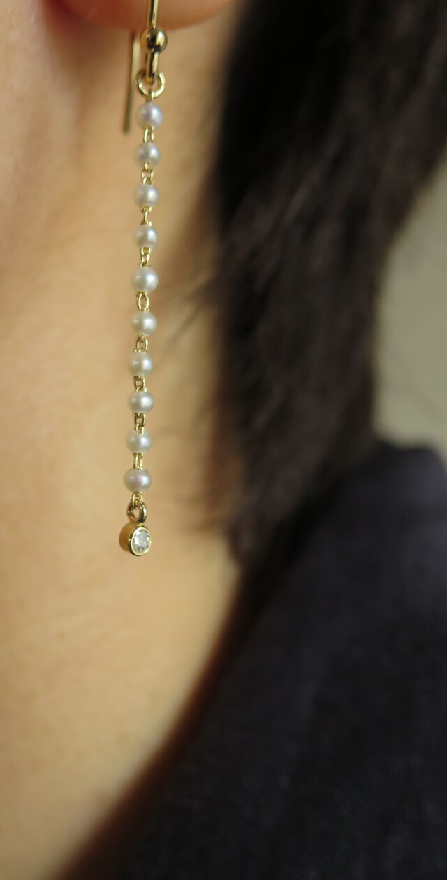 K18 Fresh water pearl Dia Pierce | iichi 日々の暮らしを心地よくするハンドメイドやアンティークのマーケットプレイス