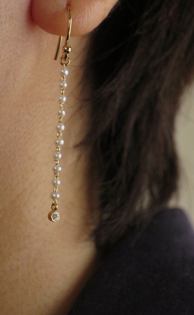K18 Fresh water pearl Dia Pierce | iichi 日々の暮らしを心地よくするハンドメイドやアンティークのマーケットプレイス