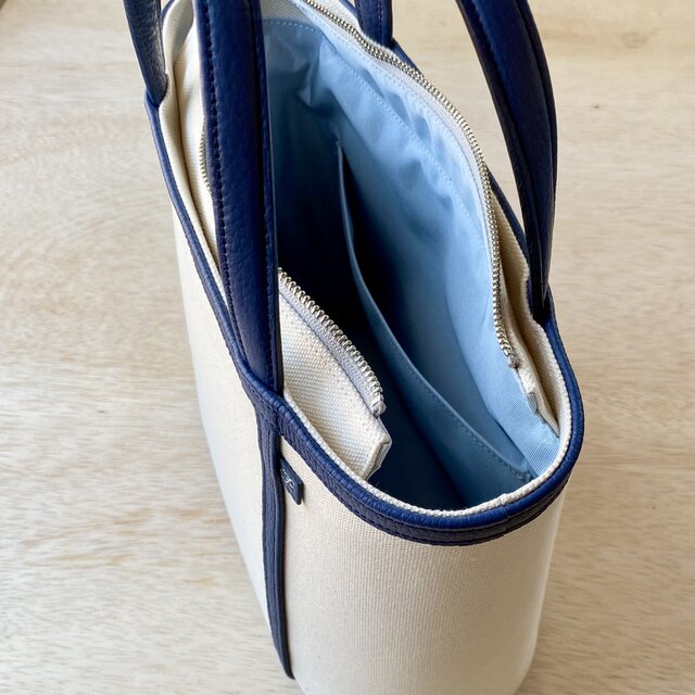 大人マリンのキレイめトートバッグ ファスナー・底鋲仕様 | iichi 日々の暮らしを心地よくするハンドメイドやアンティークのマーケットプレイス