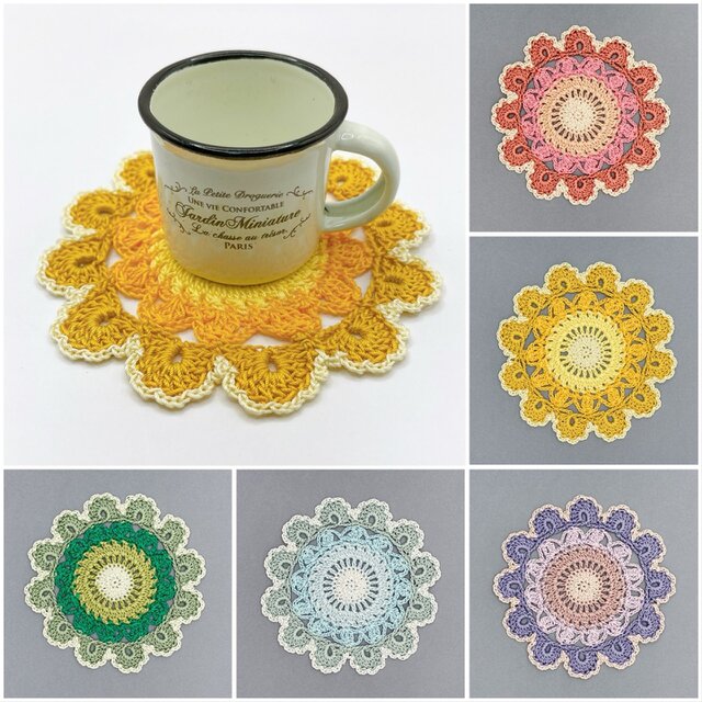 カラフルお花のドイリー082/ピンク | iichi 日々の暮らしを心地よくするハンドメイドやアンティークのマーケットプレイス