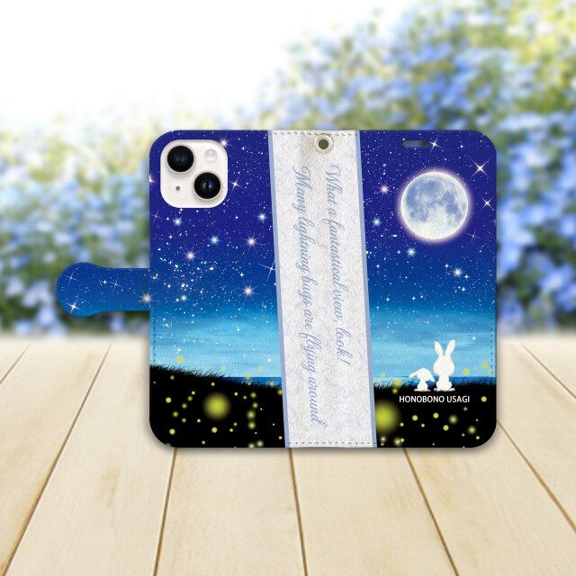 iPhone専用 手帳型スマホケース 【内側色：ホワイト仕様】カメラ穴有【ほのぼのうさぎ（蛍火）】 | iichi 日々の暮らしを心地よくするハンドメイドやアンティークのマーケットプレイス