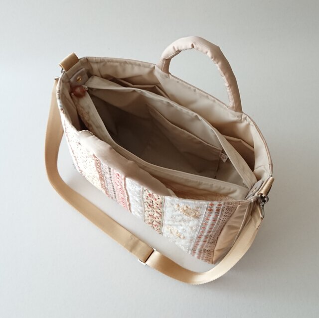 BEIGE FRANCE RIBBON 2WAY BAG [L] | iichi 日々の暮らしを心地よくするハンドメイドやアンティークのマーケットプレイス