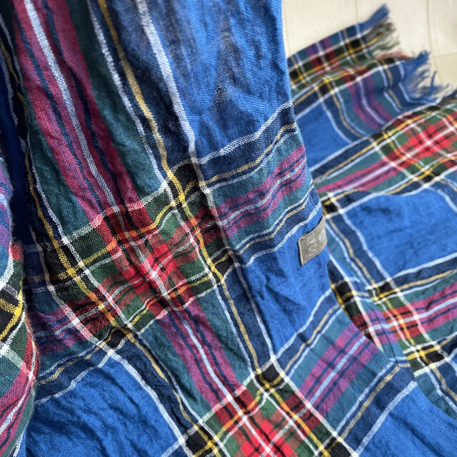 東炊き リネンのストール タータンチェック ブルー系 | iichi 日々の暮らしを心地よくするハンドメイドやアンティークのマーケットプレイス