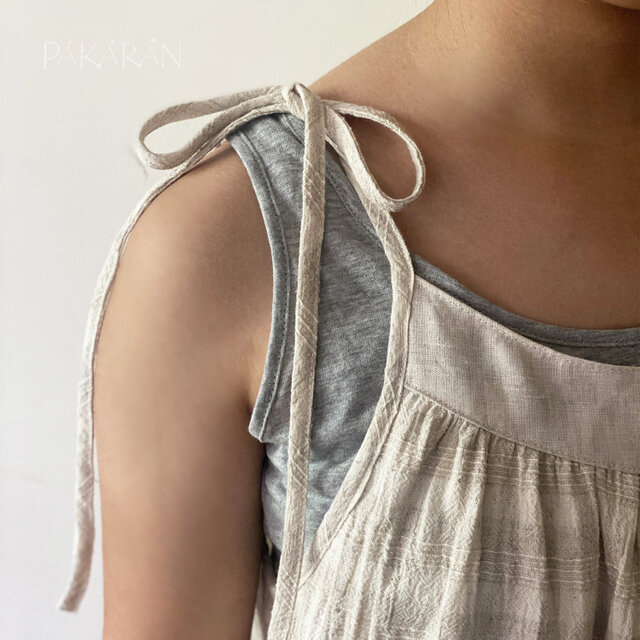 リネンコットンのダブルワンピース・きなりチェック | iichi 日々の暮らしを心地よくするハンドメイドやアンティークのマーケットプレイス