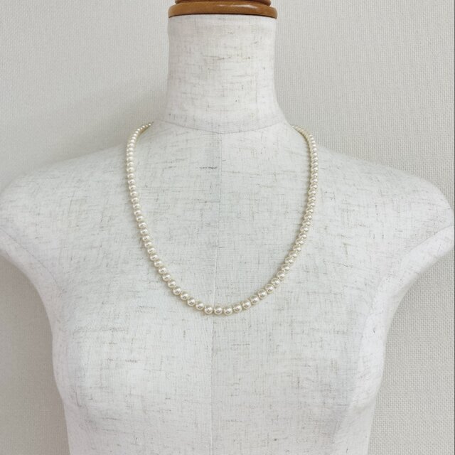 ガラスパールマチネーネックレス/6mm約60cm/クリーム/G/made in japan | iichi 日々の暮らしを心地よくするハンドメイドやアンティークのマーケットプレイス