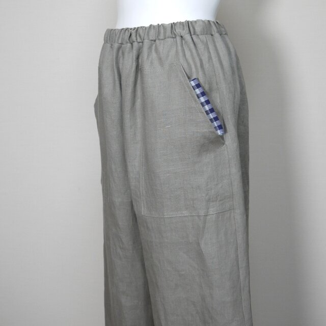 カラーリネン ポップスリットパンツ オールドカーキ フリーサイズ（中厚、リネン100％） | iichi 日々の暮らしを心地よくするハンドメイドやアンティークのマーケットプレイス