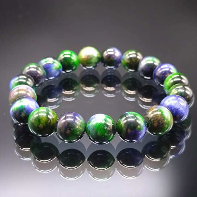 タイガーアイ・10mm(ブルー・グリーン)ブレスレット | iichi 日々の暮らしを心地よくするハンドメイドやアンティークのマーケットプレイス