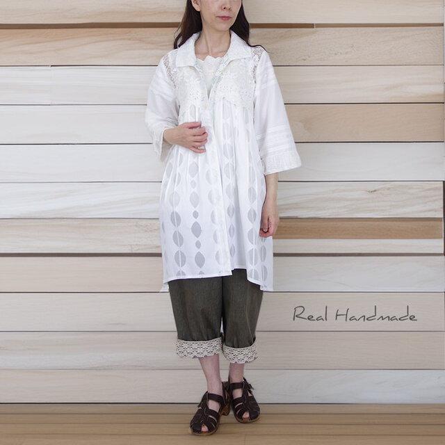 3WAY裾とリネンフラワー・オリーブデニムサルエル風パンツ | iichi 日々の暮らしを心地よくするハンドメイドやアンティークのマーケットプレイス