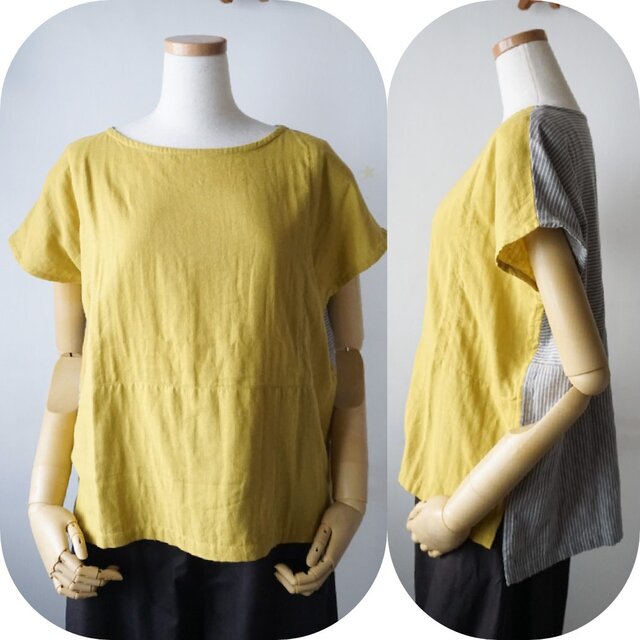 フレンチスリーブオーバーブラウス(マスタード) | iichi 日々の暮らしを心地よくするハンドメイドやアンティークのマーケットプレイス