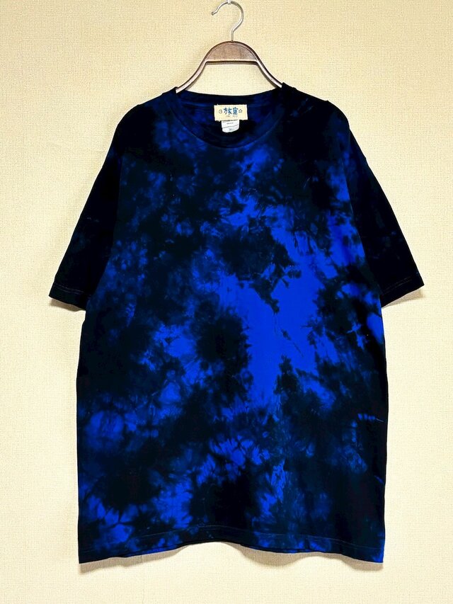 タイダイ Tシャツ XLサイズ ブラック×ブルー ムラ染め Hippies Dye HD24-29 | iichi 日々の暮らしを心地よくするハンドメイドやアンティークのマーケットプレイス