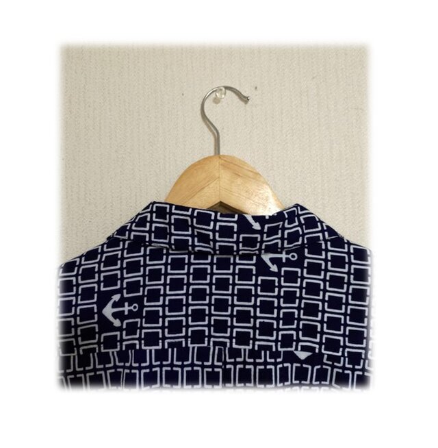 24 メンズ 開襟シャツ アロハシャツ 大きいサイズ 四角と錨 デッドストック浴衣地 1点物 半袖 夏 | iichi 日々の暮らしを心地よくするハンドメイドやアンティークのマーケットプレイス