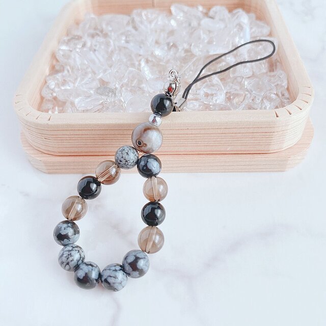 【再販7点以上】ビジネスマンの方の厄除け 天眼石 オブシディアン スモーキークォーツ パワーストーン 天然石ストラップ No8S | iichi 日々の暮らしを心地よくするハンドメイドや ...