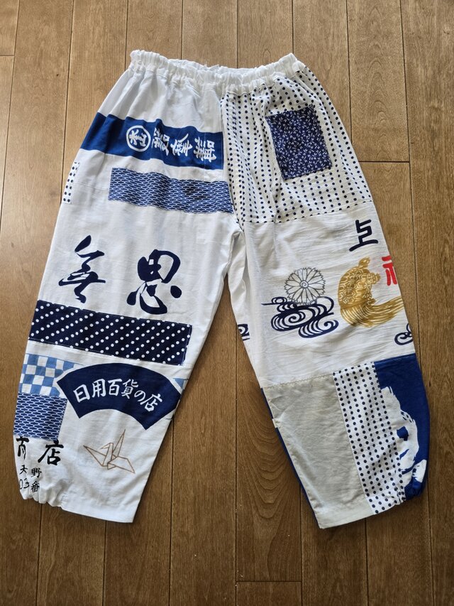 着物リメイク てぬぐい パッチワーク パンツのコピー | iichi 日々の暮らしを心地よくするハンドメイドやアンティークのマーケットプレイス