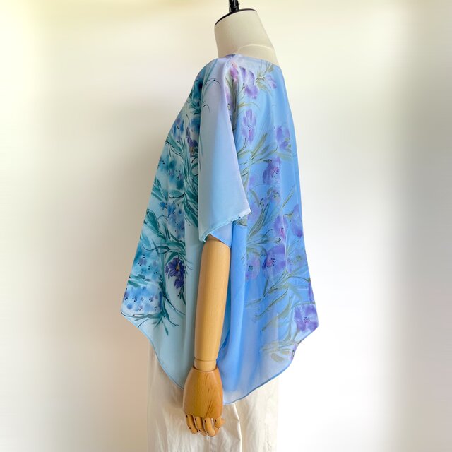 シアー スクエアブラウス【送料込み】古布リメイク ブルー | iichi 日々の暮らしを心地よくするハンドメイドやアンティークのマーケットプレイス