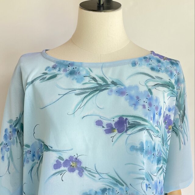 シアー スクエアブラウス【送料込み】古布リメイク ブルー | iichi 日々の暮らしを心地よくするハンドメイドやアンティークのマーケットプレイス