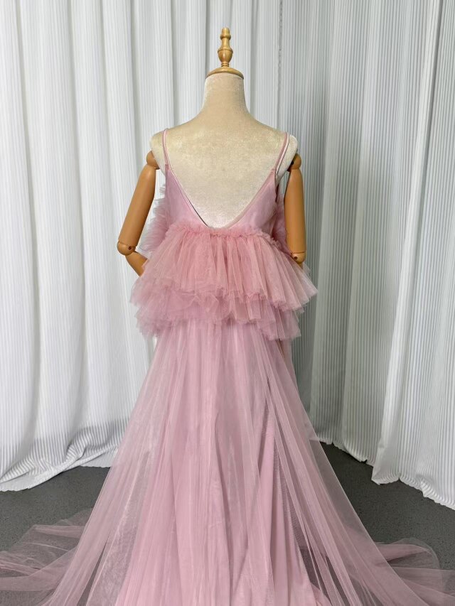 パーティードレス ピンク 2ways キャミソール 胸元フリル 背中見せ 可愛い 妊婦 前撮り | iichi 日々の暮らしを心地よくするハンドメイドやアンティークのマーケットプレイス