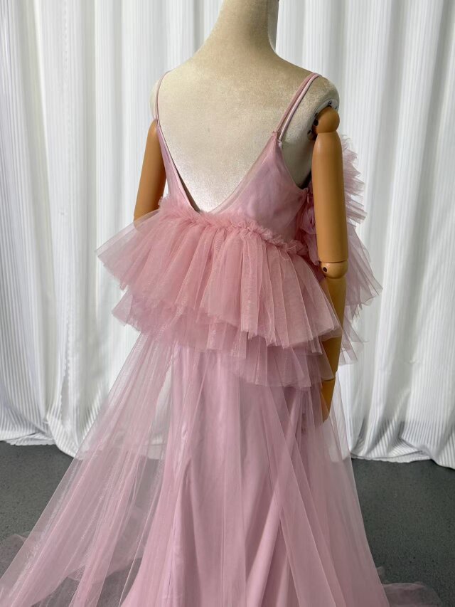 パーティードレス ピンク 2ways キャミソール 胸元フリル 背中見せ 可愛い 妊婦 前撮り | iichi 日々の暮らしを心地よくするハンドメイドやアンティークのマーケットプレイス