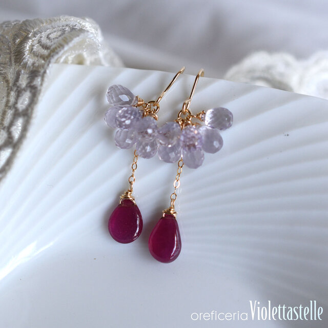 14kgf スコロライトとルビーのピアス02 | iichi 日々の暮らしを心地よくするハンドメイドやアンティークのマーケットプレイス