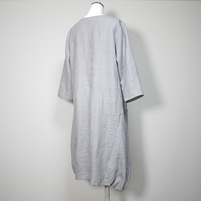リネン バルーンワンピ 七分袖 グレージュ S・M・L・LL（中厚、リネン100％） | iichi 日々の暮らしを心地よくするハンドメイドやアンティークのマーケットプレイス