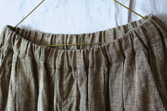 【受注制作】キャメル/グレンチェックリネン Bigワイドパンツ | iichi 日々の暮らしを心地よくするハンドメイドやアンティークのマーケットプレイス