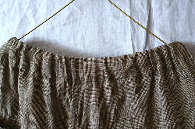 【受注制作】キャメル/グレンチェックリネン Bigワイドパンツ | iichi 日々の暮らしを心地よくするハンドメイドやアンティークのマーケットプレイス