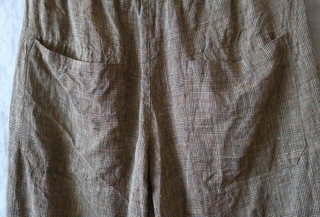 【受注制作】キャメル/グレンチェックリネン Bigワイドパンツ | iichi 日々の暮らしを心地よくするハンドメイドやアンティークのマーケットプレイス