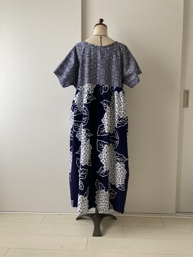 浴衣のゆったりワンピース あじさい | iichi 日々の暮らしを心地よくするハンドメイドやアンティークのマーケットプレイス