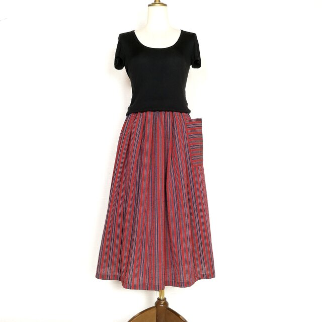 縞木綿のタックスカート | iichi 日々の暮らしを心地よくするハンドメイドやアンティークのマーケットプレイス