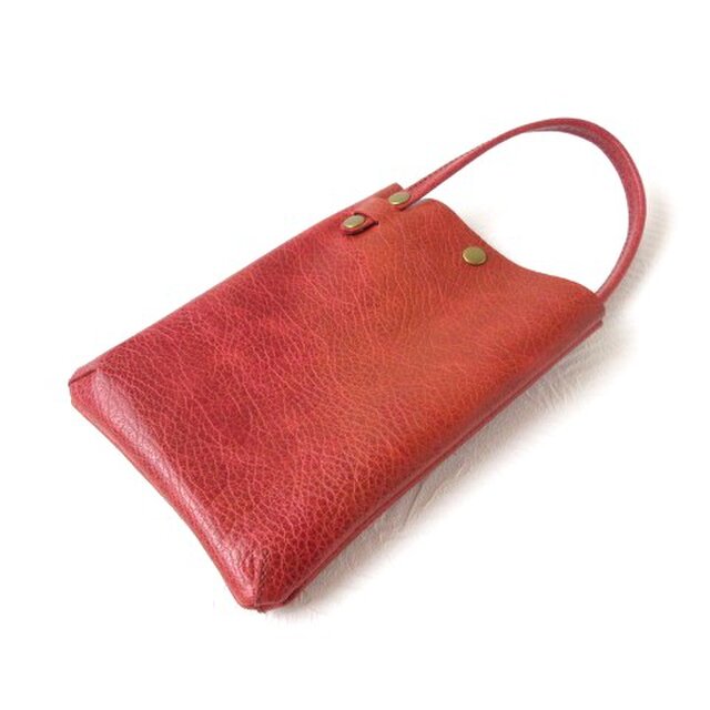 《牛革》2WAY～スリムサコッシュ・シュリンクレザー・レッド×オレンジ・027 | iichi 日々の暮らしを心地よくするハンドメイドやアンティークのマーケットプレイス