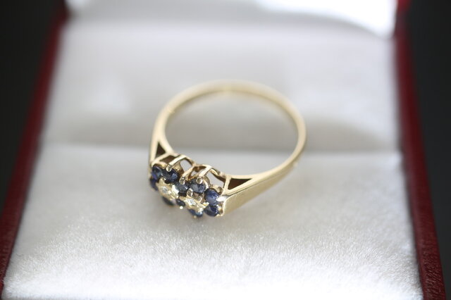 ビンテージ 英国 1980年 天然 ブルーサファイア ダイアモンド ゴールド 指輪 リング 純金率 375 J194 | iichi 日々の暮らしを心地よくするハンドメイドやアンティークの ...