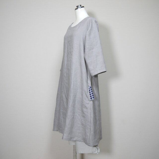 リネン 魔女ワンピ★丸衿仕様★七分袖 グレージュ フリーサイズ（中厚リネン100％）★ワンピース★ | iichi 日々の暮らしを心地よくするハンドメイドやアンティークのマーケットプレイス