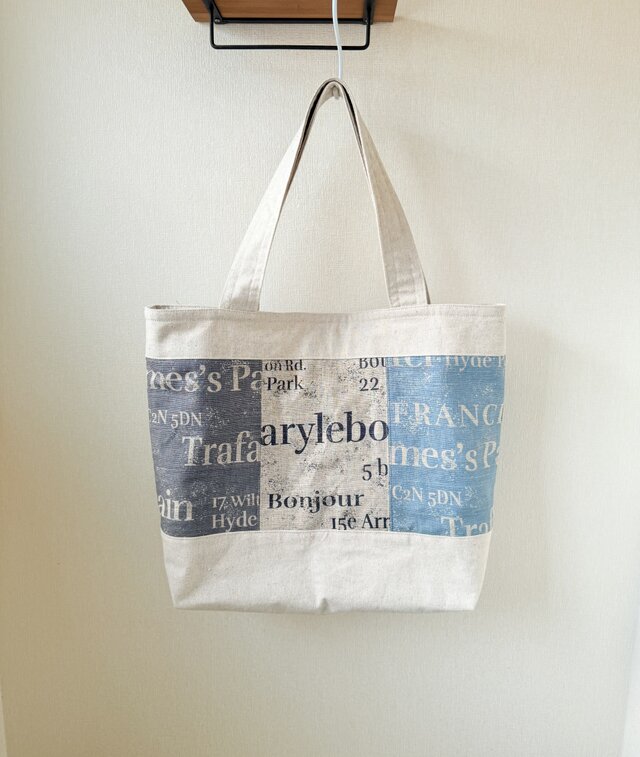 マチたっぷりの大きなトートバッグ（英字） | iichi 日々の暮らしを心地よくするハンドメイドやアンティークのマーケットプレイス