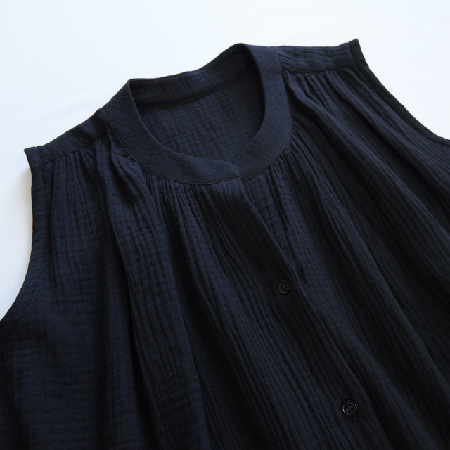 通気性良く肌触りが優しい 楊柳ダブルガーゼ ノースリブ シャツ ブラック 0697BK | iichi 日々の暮らしを心地よくするハンドメイドやアンティークのマーケットプレイス