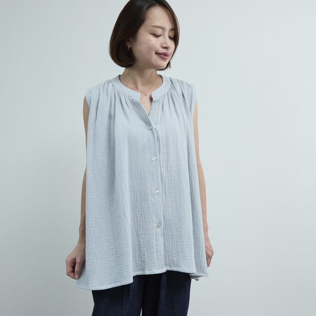 通気性良く肌触りが優しい 楊柳ダブルガーゼ ノースリブ シャツ アイスグレー 0697I.Grey | iichi 日々の暮らしを心地よくするハンドメイドやアンティークのマーケットプレイス