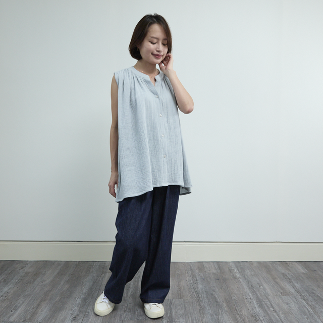 通気性良く肌触りが優しい 楊柳ダブルガーゼ ノースリブ シャツ アイスグレー 0697I.Grey | iichi 日々の暮らしを心地よくするハンドメイドやアンティークのマーケットプレイス