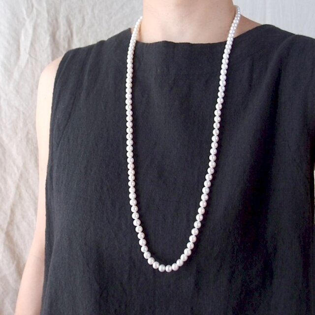 Pearl Necklace 80cm／パールロングネックレス・オールノット（White） | iichi 日々の暮らしを心地よくするハンドメイドやアンティークのマーケットプレイス