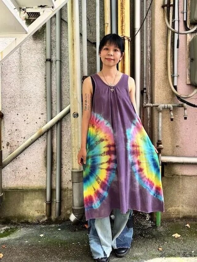 タイダイ ノースリーブワンピース パープルブラウン HD24-40 | iichi 日々の暮らしを心地よくするハンドメイドやアンティークのマーケットプレイス