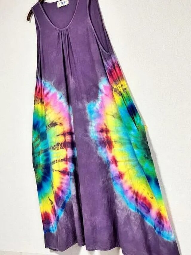 タイダイ ノースリーブワンピース パープルブラウン HD24-40 | iichi 日々の暮らしを心地よくするハンドメイドやアンティークのマーケットプレイス