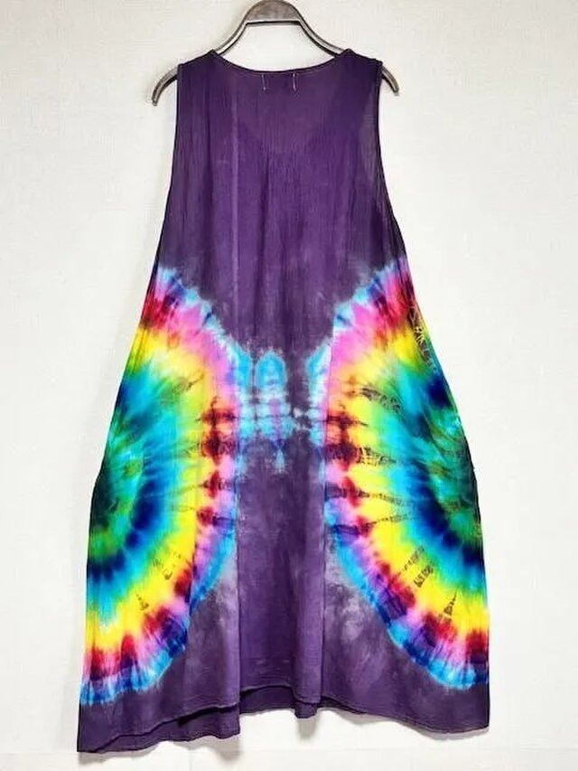 タイダイ ノースリーブワンピース パープルブラウン HD24-40 | iichi 日々の暮らしを心地よくするハンドメイドやアンティークのマーケットプレイス