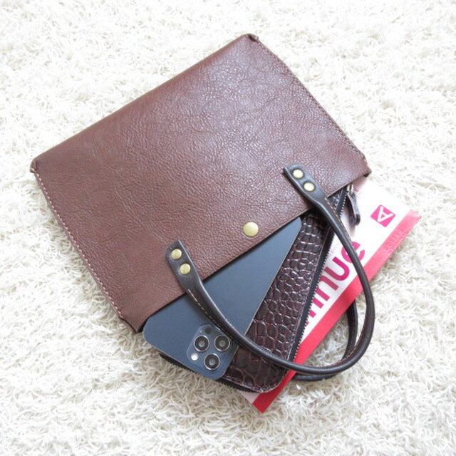 《牛革》新デザイン♪フラットミニマルトート・ナチュラルシュリンク・0512 | iichi 日々の暮らしを心地よくするハンドメイドやアンティークのマーケットプレイス