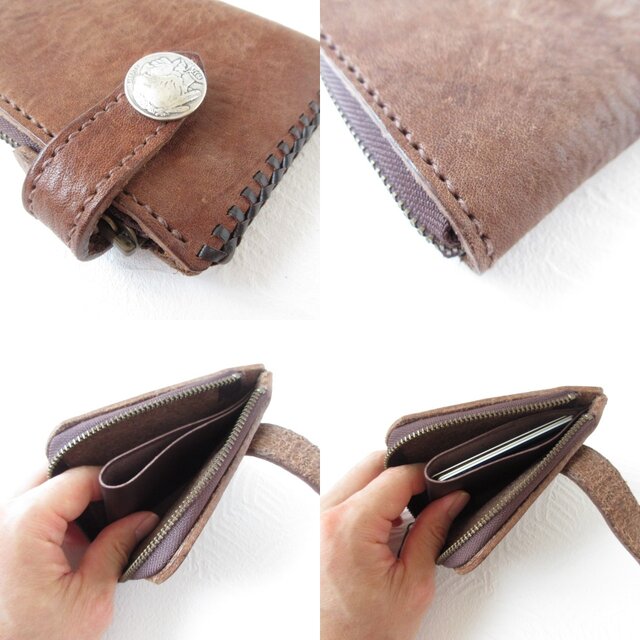 極厚！《シュリンクレザー》ベルト付き・L字ファスナー・コインケース・0343 | iichi 日々の暮らしを心地よくするハンドメイドやアンティークのマーケットプレイス