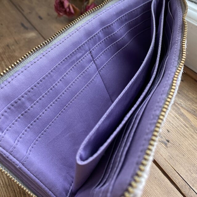 L字ファスナー長財布・インド刺繍リボン(パープル) | iichi 日々の暮らしを心地よくするハンドメイドやアンティークのマーケットプレイス