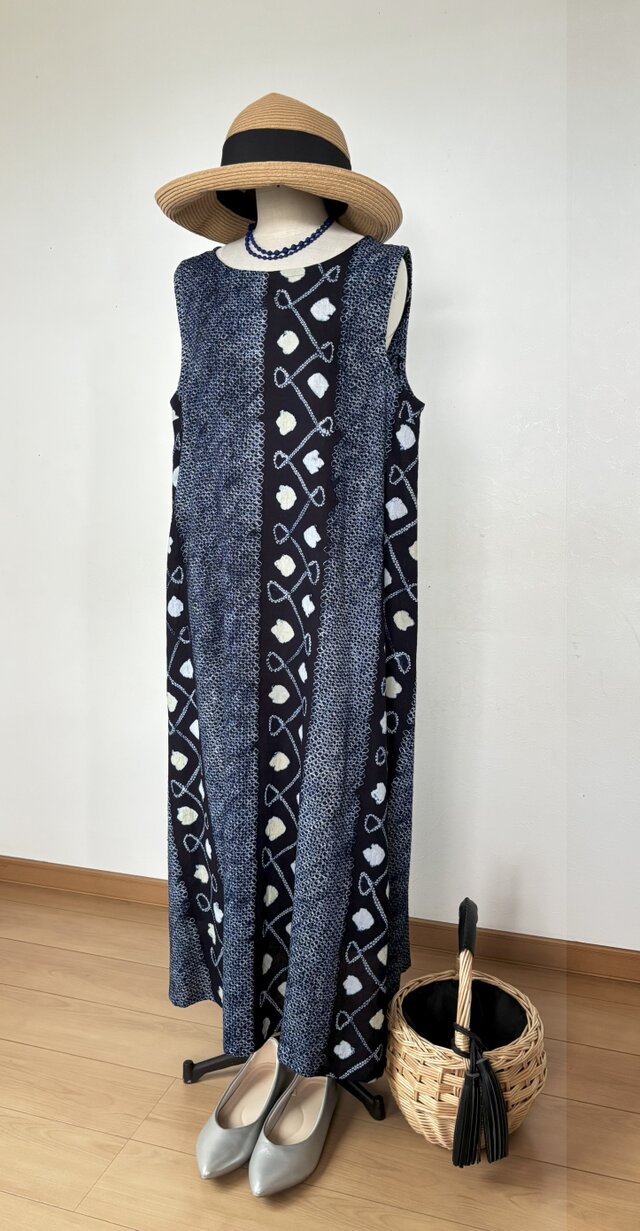 ＊アンティーク浴衣＊抽象模様有松鳴海絞りのワンピース（Lサイズ） | iichi 日々の暮らしを心地よくするハンドメイドやアンティークのマーケットプレイス