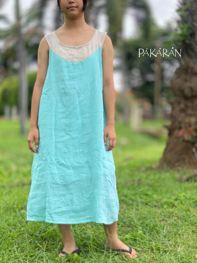 リネンワンピース 涼し気な夏のミントグリーン ガーゼコットン裏地付き | iichi 日々の暮らしを心地よくするハンドメイドやアンティークのマーケットプレイス