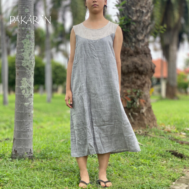 リネンワンピース 柔らか大人のライトグレー ガーゼコットン裏地付き | iichi 日々の暮らしを心地よくするハンドメイドやアンティークのマーケットプレイス