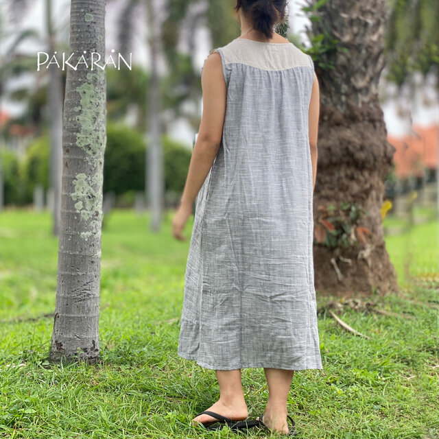 リネンワンピース 柔らか大人のライトグレー ガーゼコットン裏地付き | iichi 日々の暮らしを心地よくするハンドメイドやアンティークのマーケットプレイス